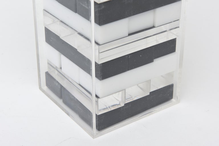 Black and White Lucite Interactive Tower Sculpture Signed Vintage For ...
