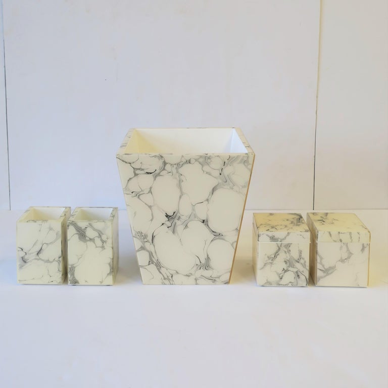 Black and White Marble Style Wastebasket or Trash Can Set at 1stDibs