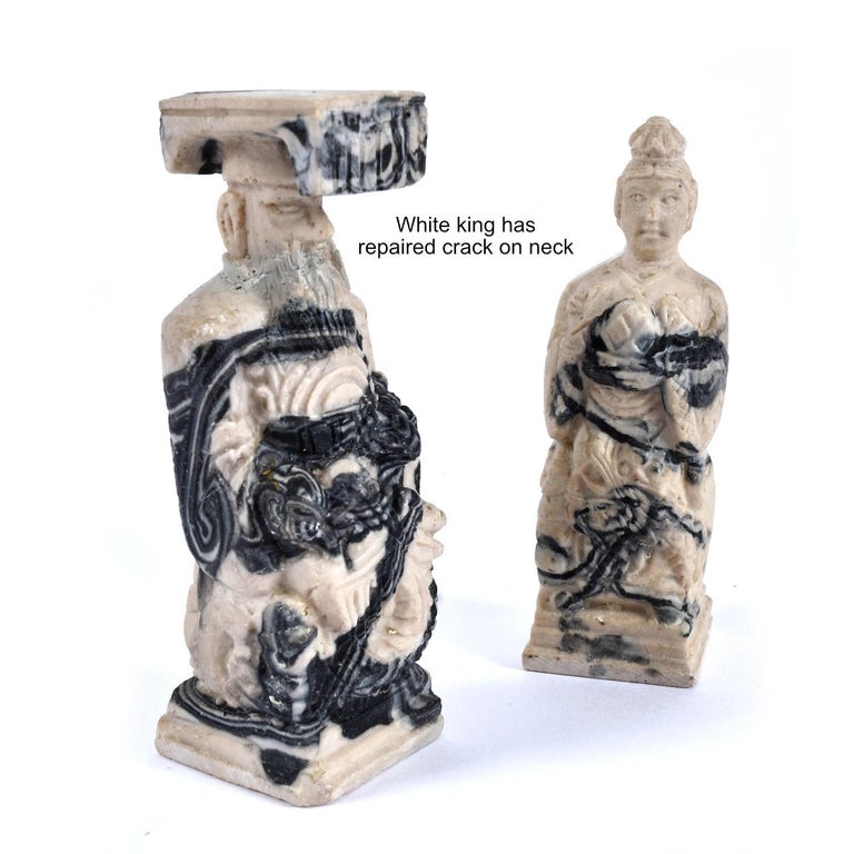 Black and White Marbled Stone Resin Carved Chinese Chess Set at 1stDibs