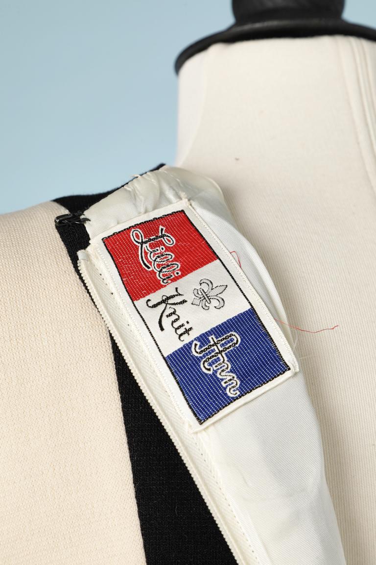 Lilli Ann - Robe sans manches en jersey de laine noir et blanc avec ceinture En vente sur 1stDibs