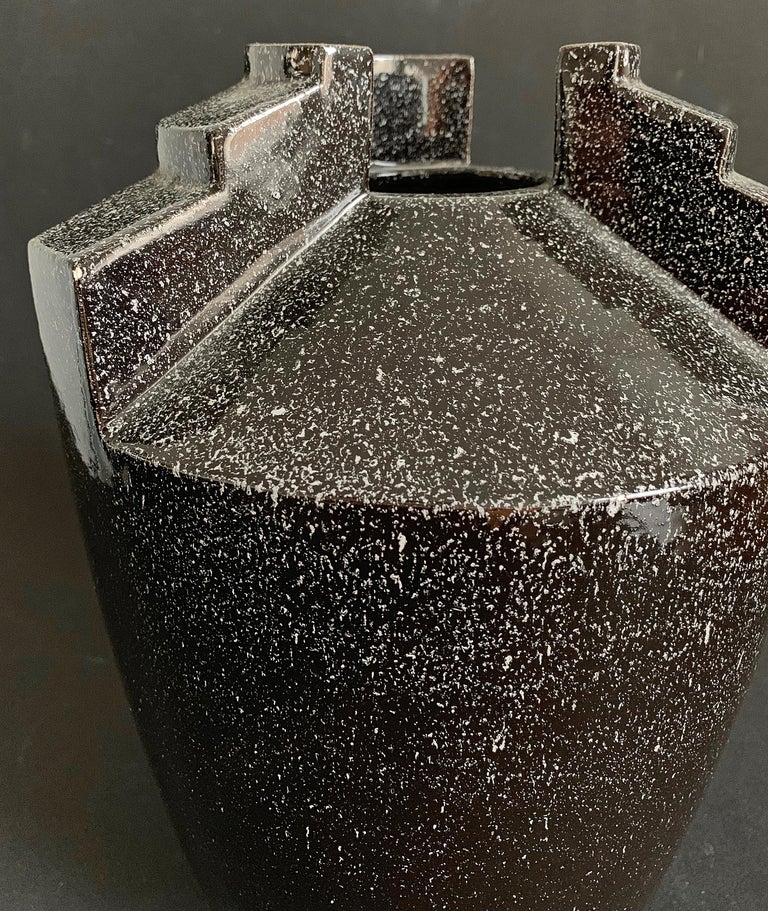 Black and White Speckled Art Deco Vase with Stepped-Down Fins by ...