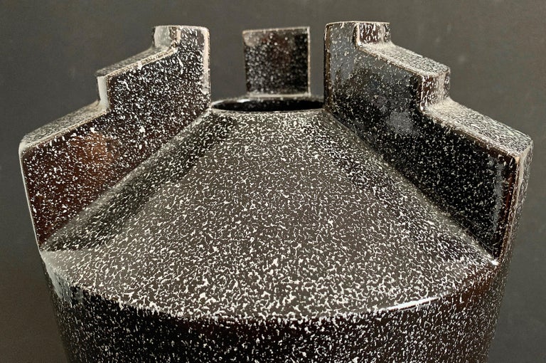 Black and White Speckled Art Deco Vase with Stepped-Down Fins by ...