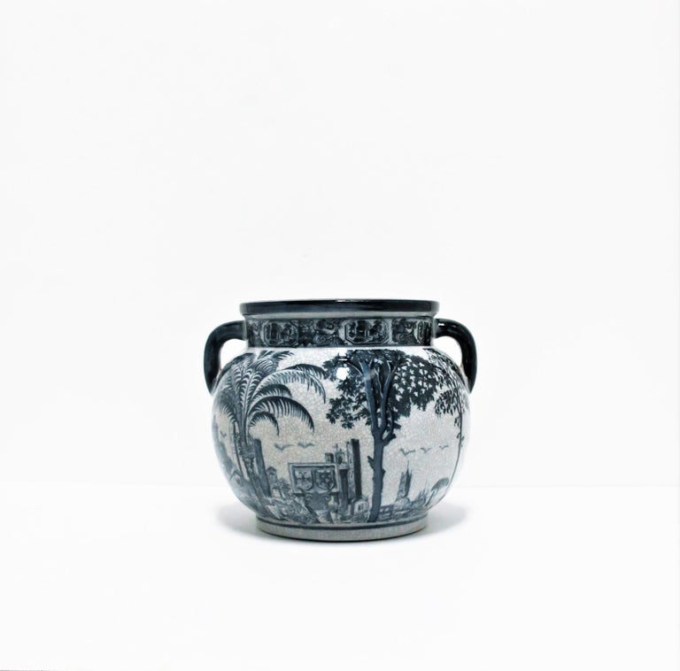 Black and White 'Toile' Ceramic Cachepot Jardinière Plant Pot Holder at ...