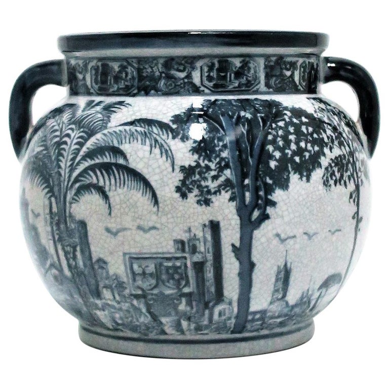 Black and White 'Toile' Ceramic Cachepot Jardinière Plant Pot Holder at ...