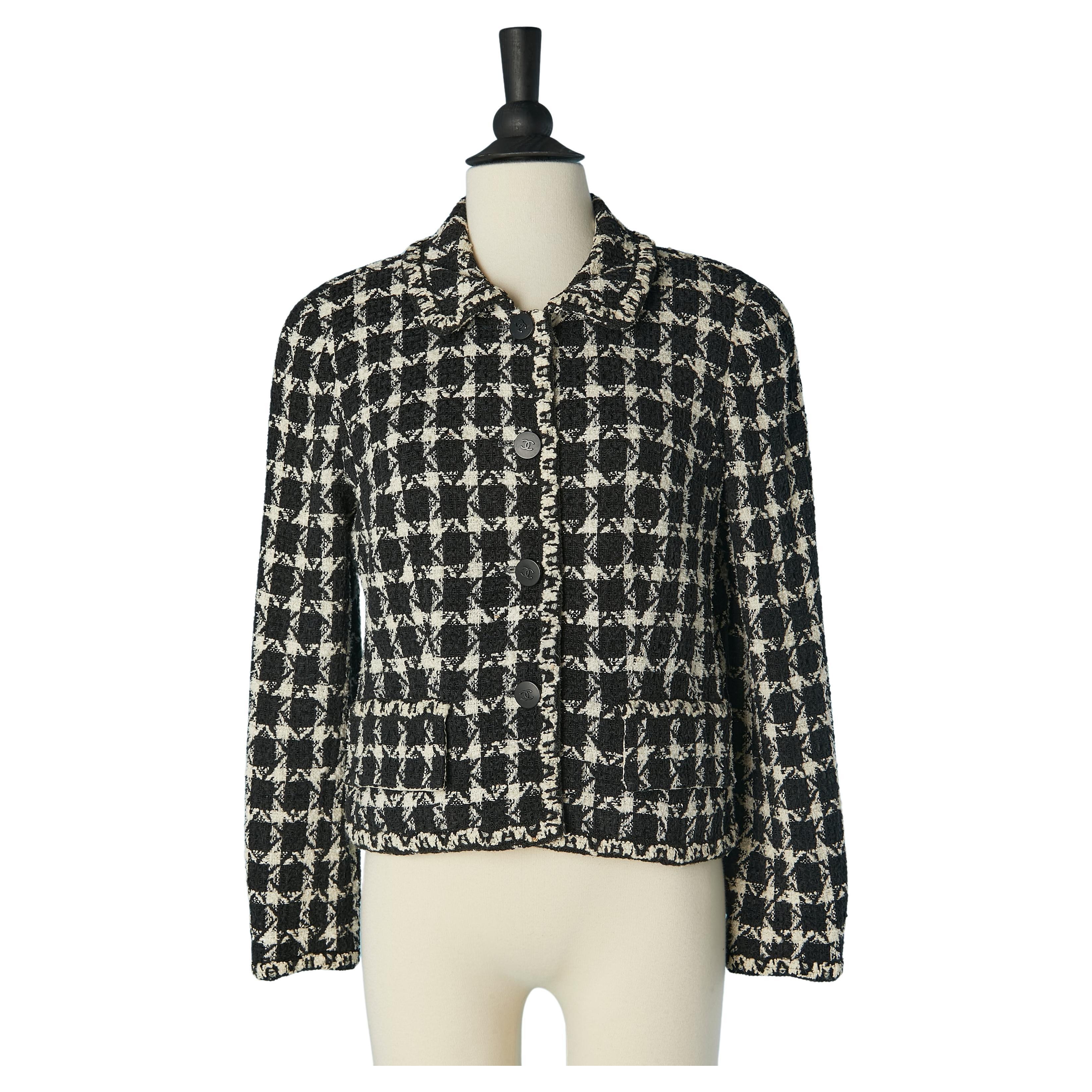 Black and white tweed single-breasted jacket with check pattern Chanel Boutique For Sale at 1stDibs