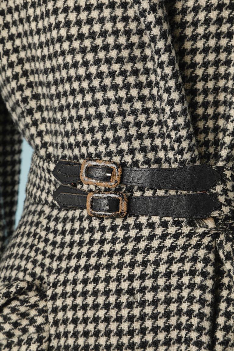 Black and white wool houndstooth pattern coat with belt Circa 1940's ...