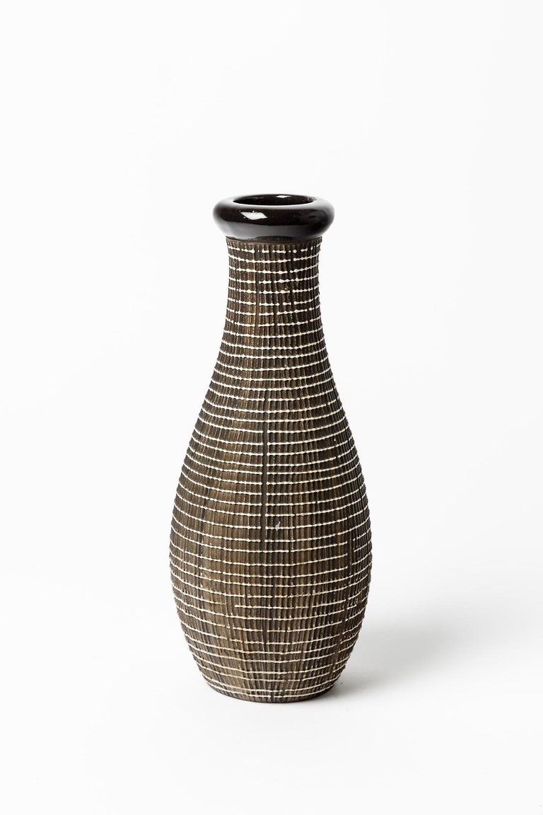 Black and White Xxth Century Art Deco Ceramic Vase by Lucien Brisdoux ...