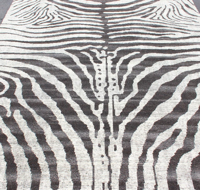 Black and White Zebra Design Distressed Modern Rug For Sale at 1stDibs