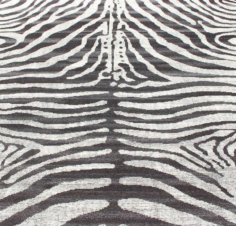 Black and White Zebra Design Distressed Modern Rug For Sale at 1stDibs