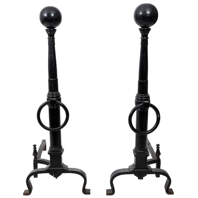 Black and Wrought Iron Andirons at 1stDibs