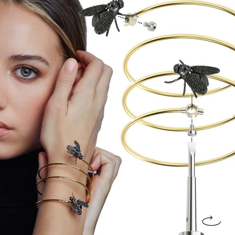 Black Diamonds Full pavé Flies in Fine Bracelet, 18K Gold For Sale at ...