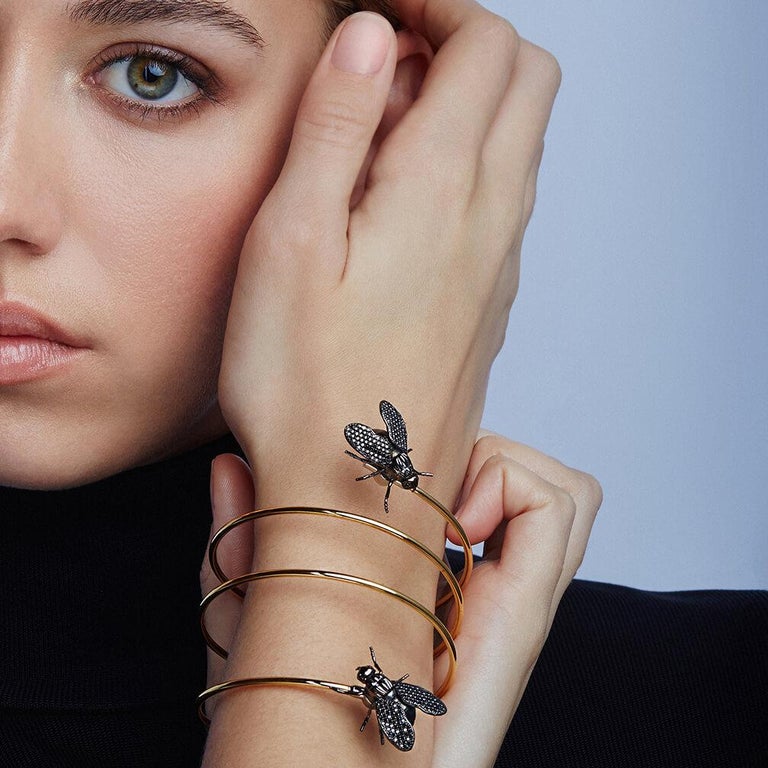 Black Diamonds Full pavé Flies in Fine Bracelet, 18K Gold For Sale at ...