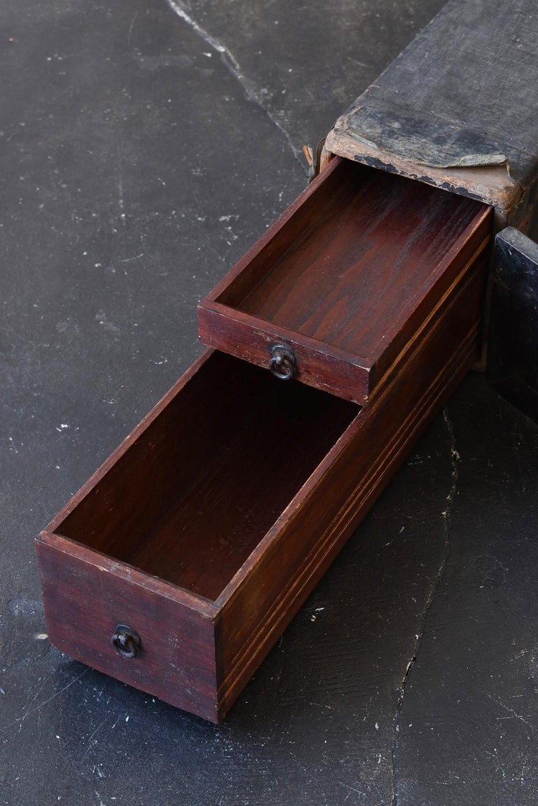 Black Antique Wooden Box with Japanese Linen / Sword Box / Wabi-Sabi ...