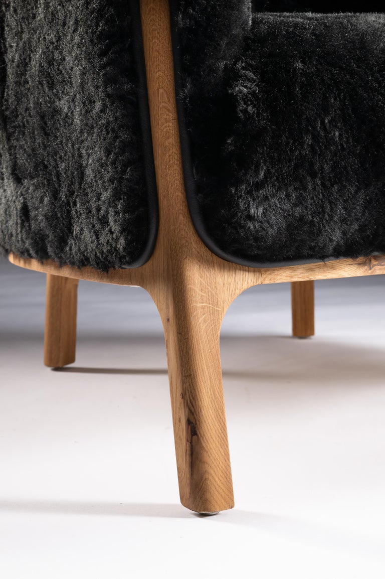 Black Armchair with Shearling Upholstery, Osaka For Sale at 1stDibs