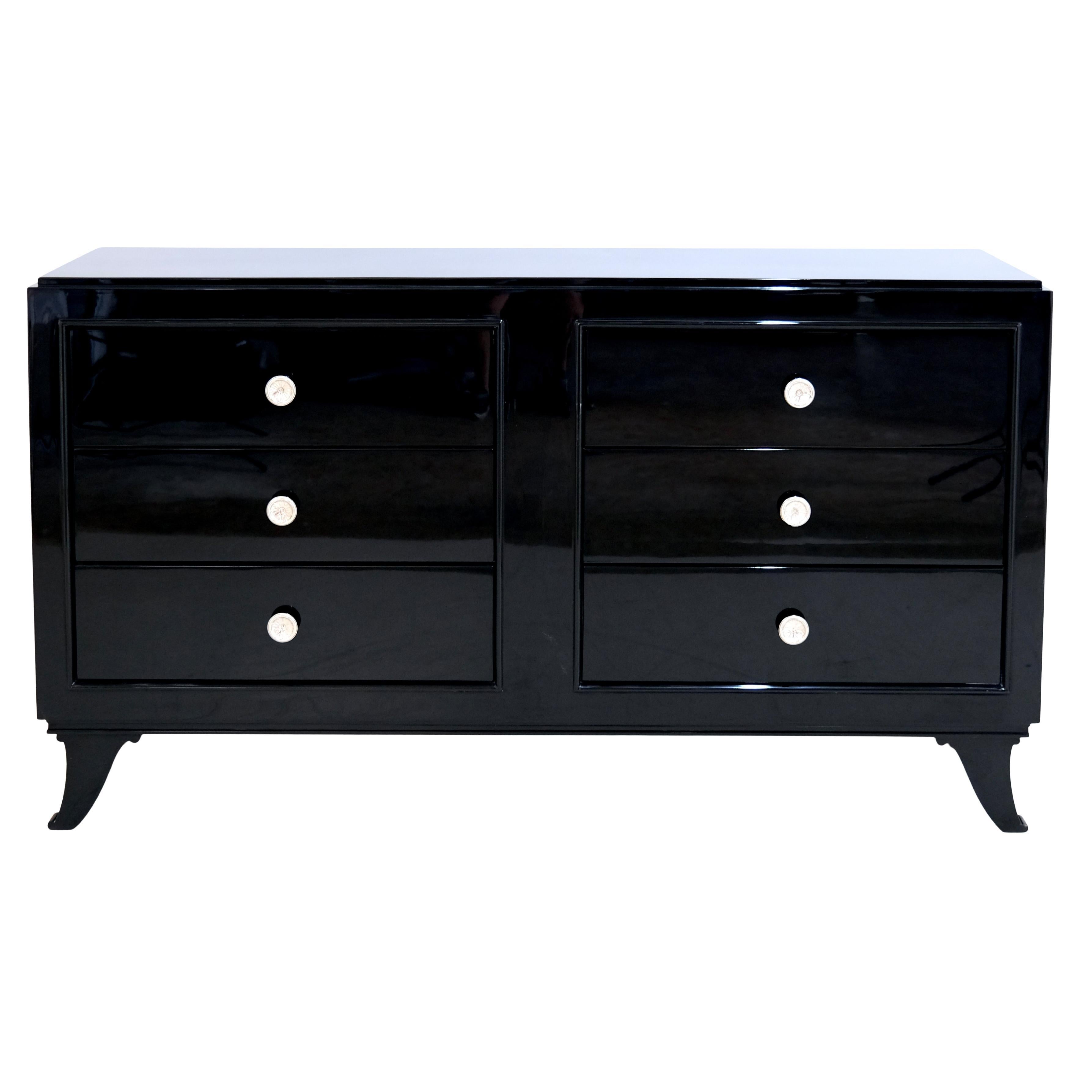 Strict 1930s French Art Deco Chest of Drawers in Black Piano Lacquer ...