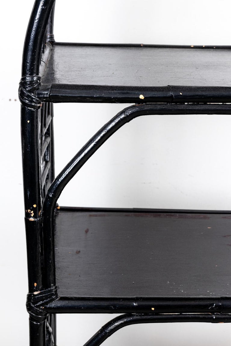 Black Bamboo Chinese Chippendale Style Fretwork Shelf For Sale at 1stDibs