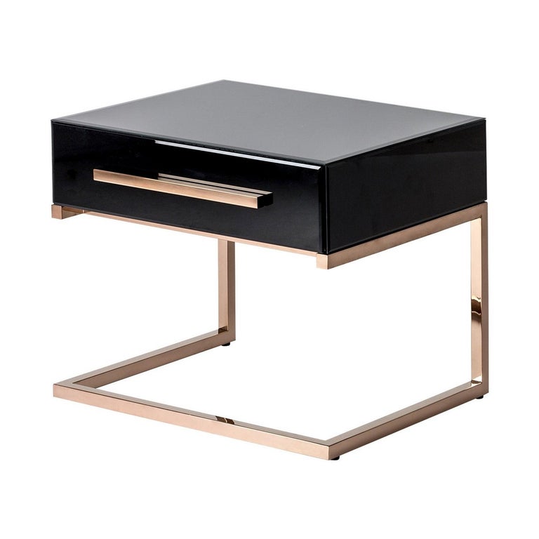 Black Bevelled Glass Mirror and Coopered Stainless Steel Pair of Side ...