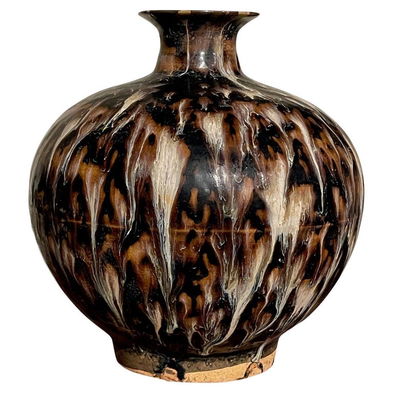 Black, Brown, Cream Tortoise Effect Glaze Vase, China, Contemporary For ...