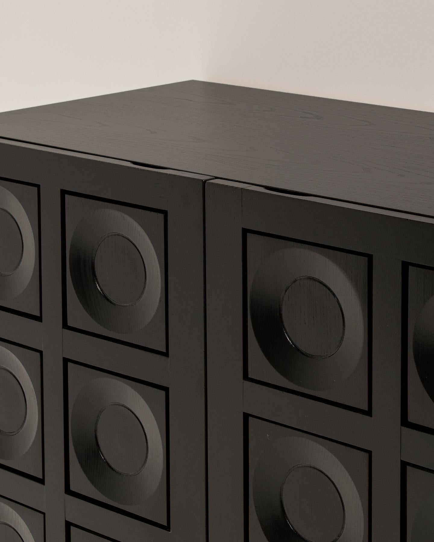 Black Brutalist Bar Cabinet with Graphic Patterned Doors, Belgium ...