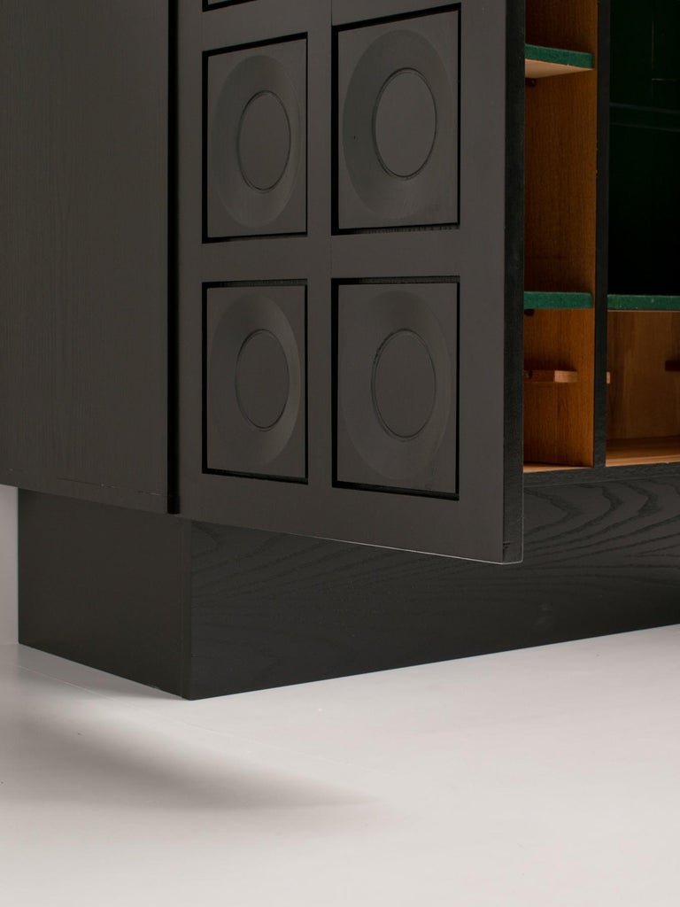 Black Brutalist Bar Cabinet with Graphic Patterned Doors, Belgium ...