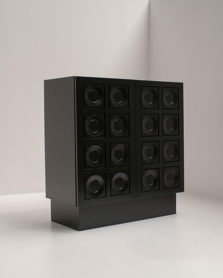 Black Brutalist Bar Cabinet with Graphic Patterned Doors, Belgium ...