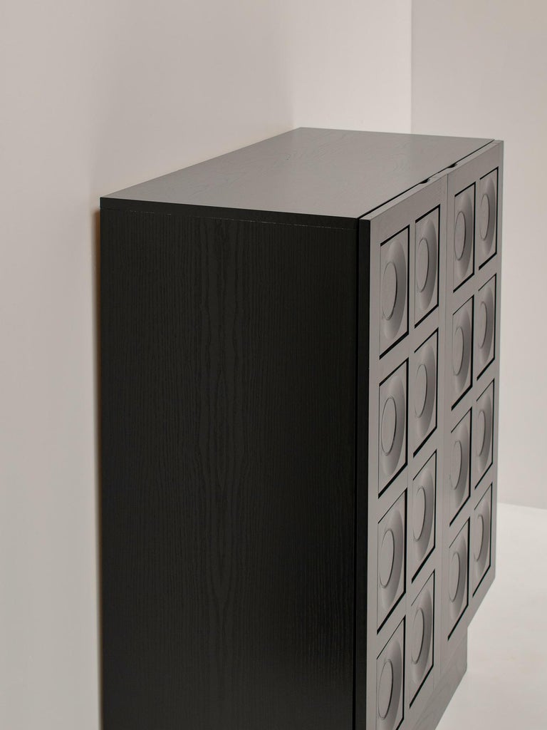 Black Brutalist Bar Cabinet with Graphic Patterned Doors, Belgium ...