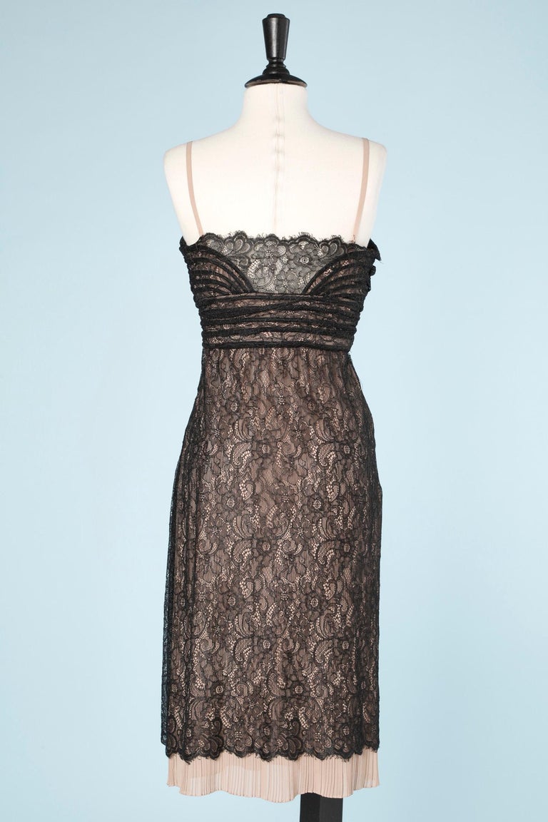 Black bustier dress with lace and sunary pleated lays Roberto Cavalli ...