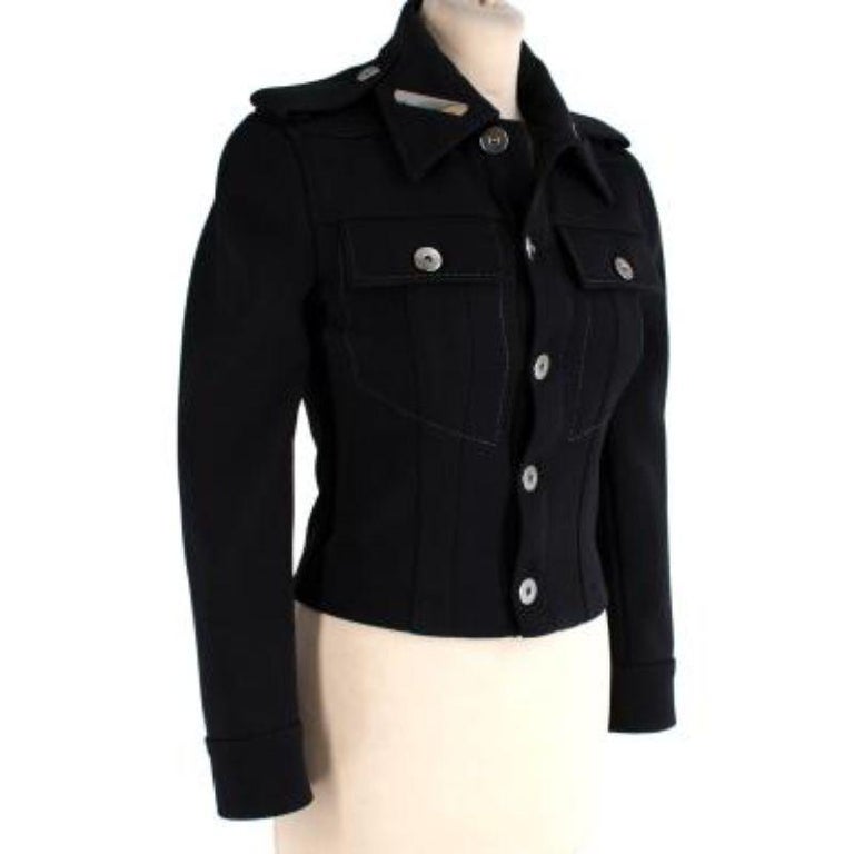 Black Button Up Wool Blend Jacket For Sale at 1stDibs