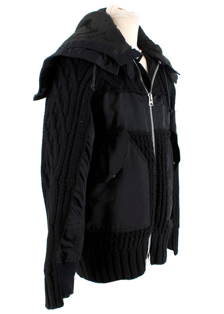 Black Cable Knit and Nylon Jacket For Sale at 1stDibs