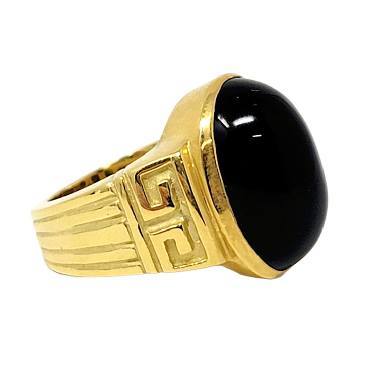 Black Cabochon Oval Onyx Ring in 18 Karat Yellow Gold Bold Wide Design ...
