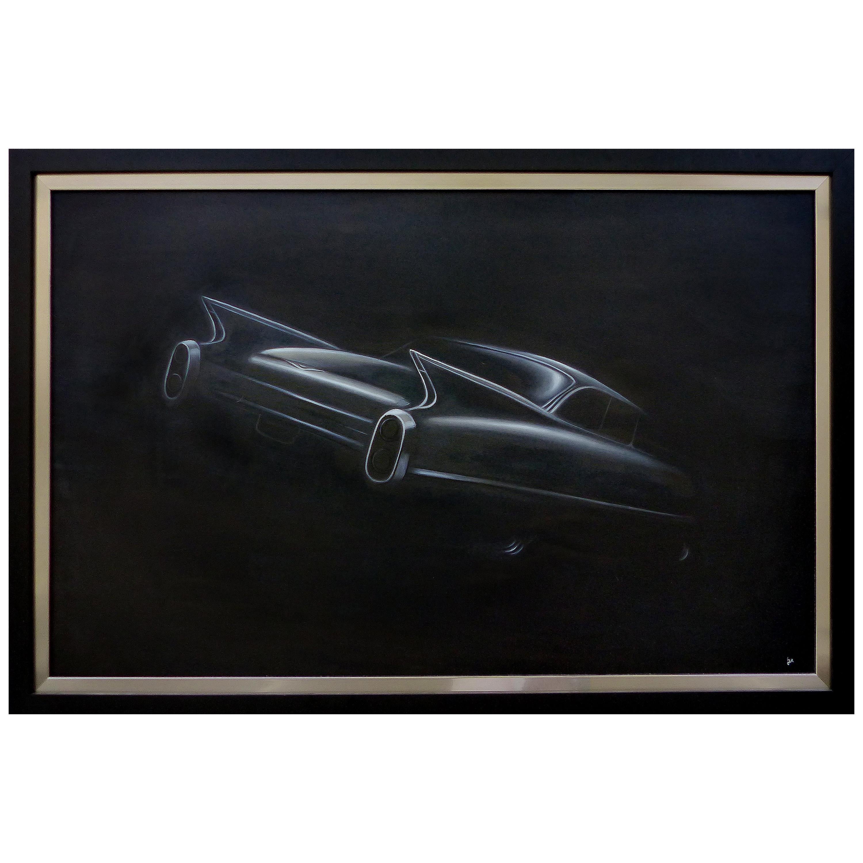 Black Cadillac Oil Painting after Artist Robert Longo For Sale at 1stDibs