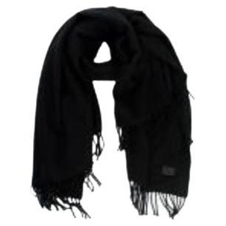 Black cashmere fringed shawl 147 x 120cm For Sale at 1stDibs