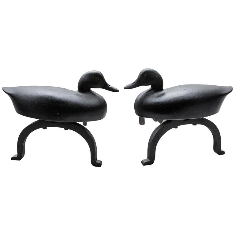 Black Cast Iron Duck Andirons at 1stDibs