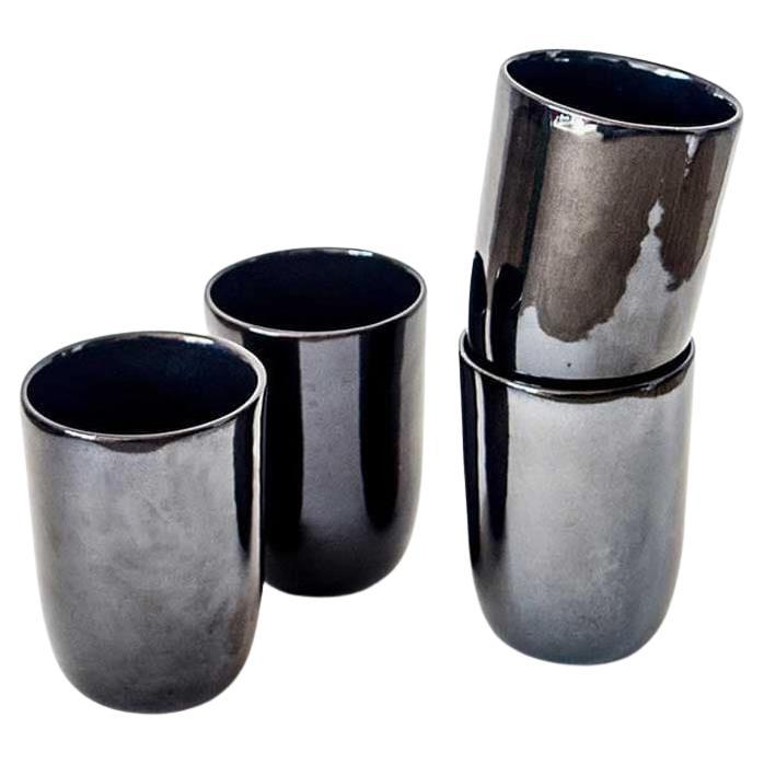 Indigo and White Ceramic Handmade Organic Modern Cups, Set of 4 For ...