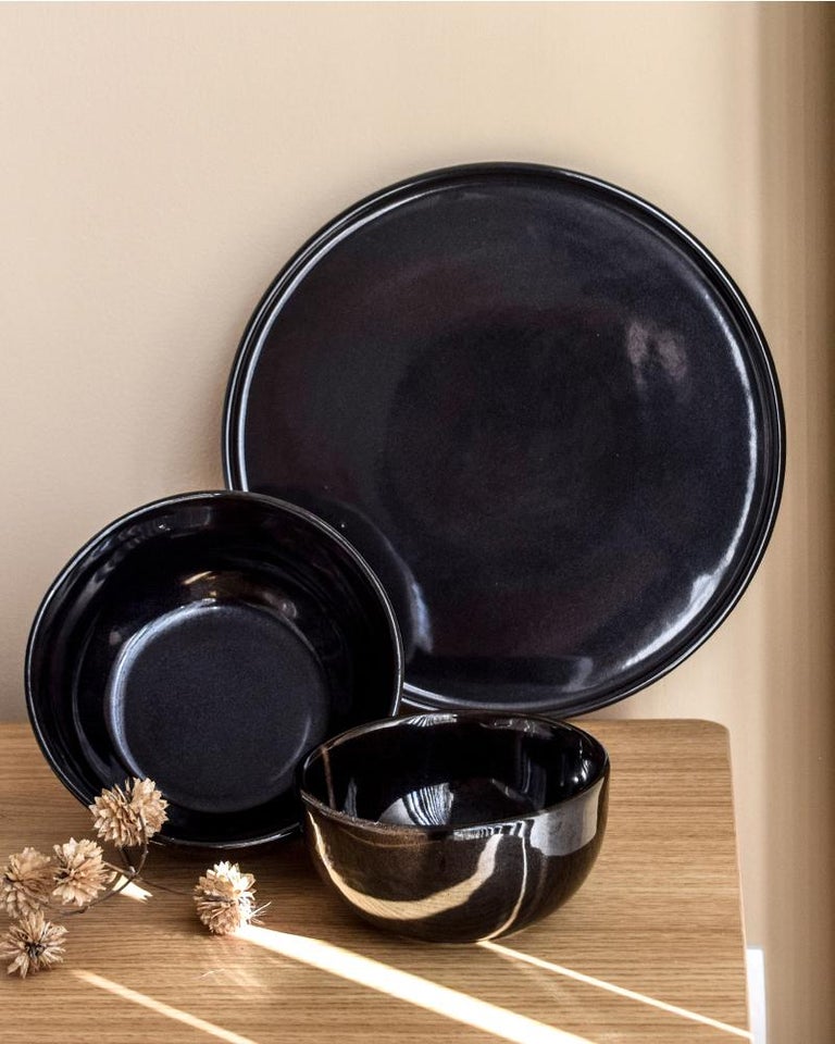 Black Caviar Organic Modern Handmade Wide Soup Bowls, Set of 4 For Sale ...