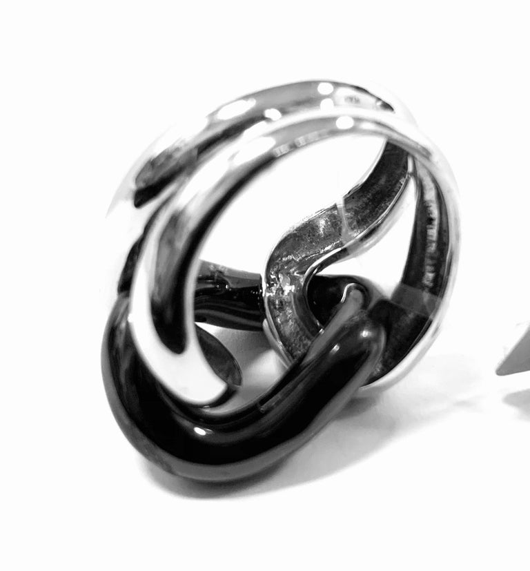 Black Ceramic Groumette Ring 18 Karat White Gold For Sale at 1stDibs