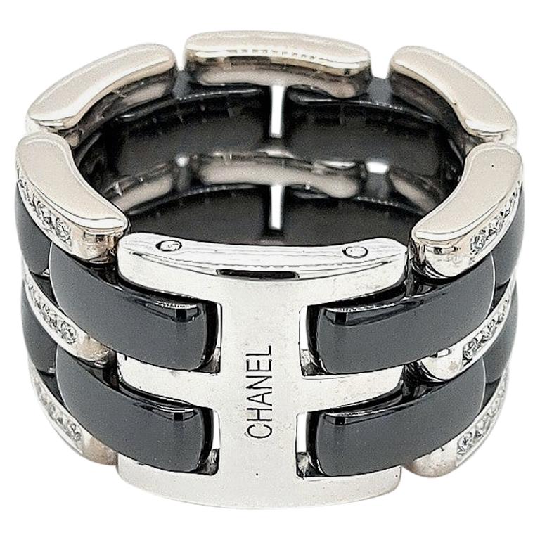 Black Ceramic Ultra Chanel Ring Set with 0.50 Carat Diamonds at 1stDibs