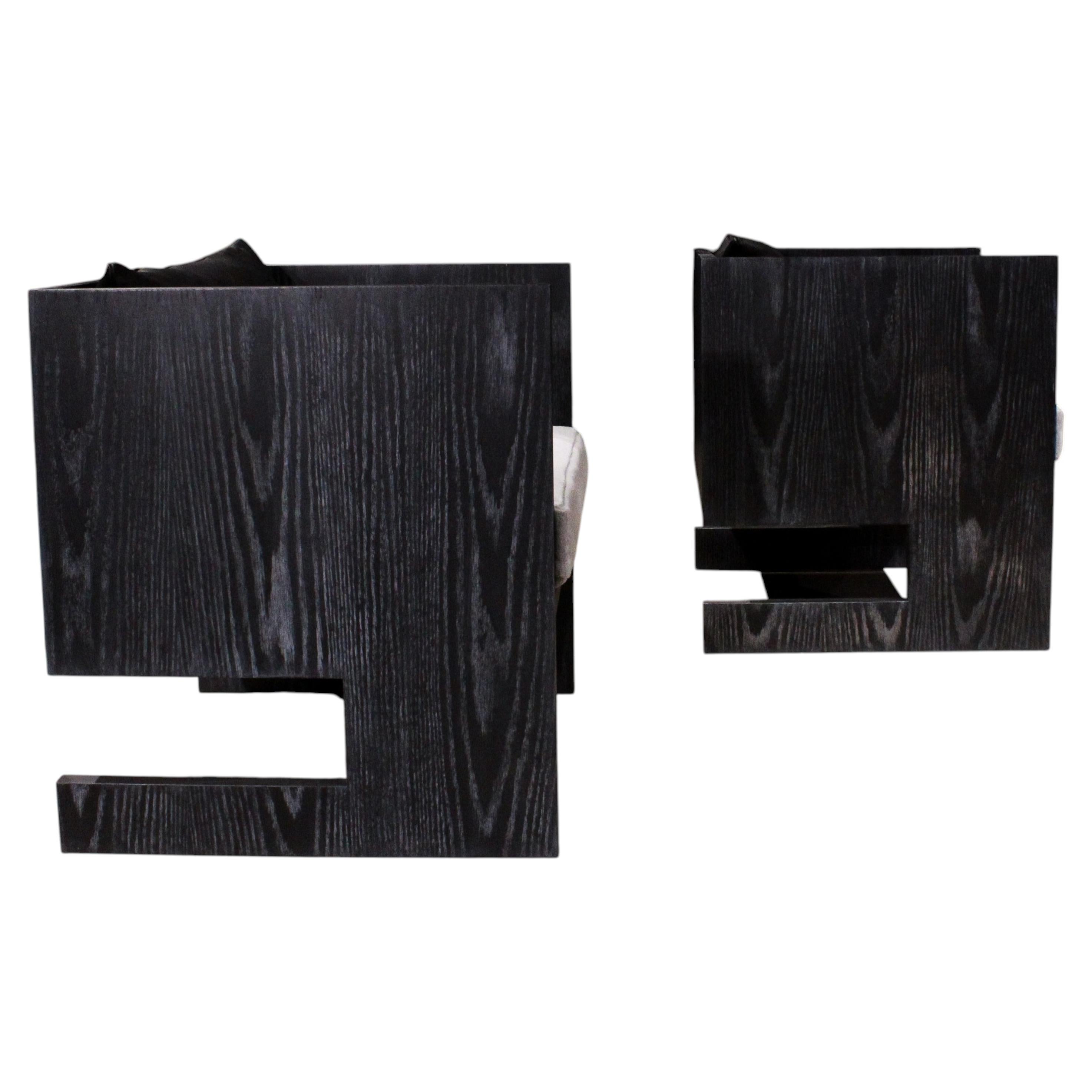Black Cerused Oak Modernist Lounge Chairs, Mohair and Leather For Sale ...
