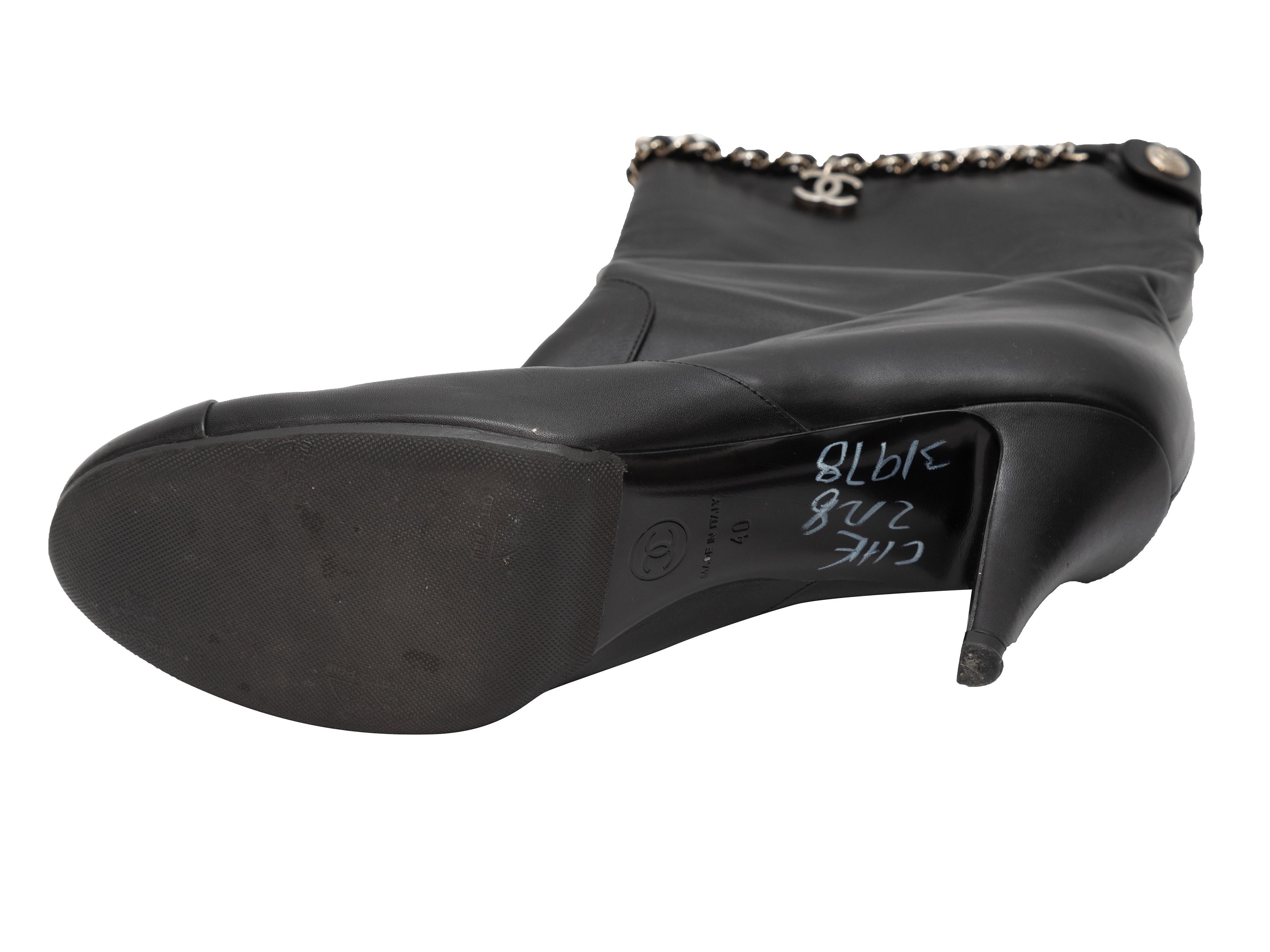 Black Chanel Mid-Calf Cap-Toe Leather Boots For Sale at 1stDibs