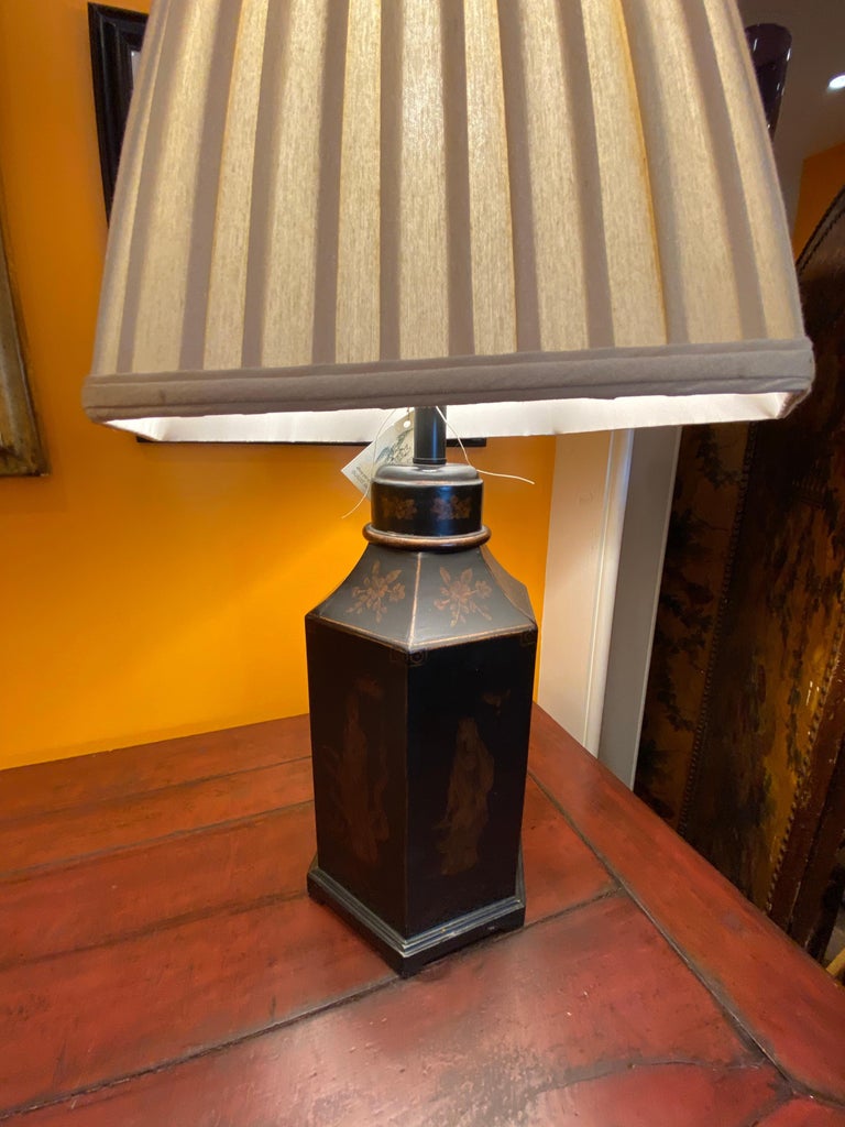 Black chinroserie octagonal shaped base lamps For Sale at 1stDibs