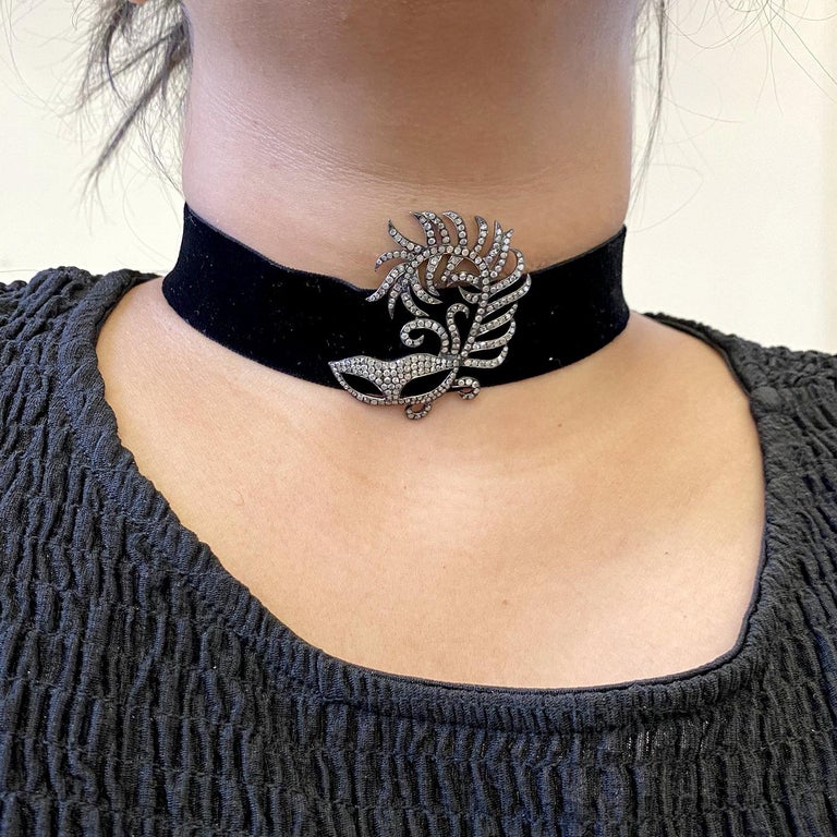 Black Choker With Embellished Pave Diamond Choker Necklace For Sale at ...