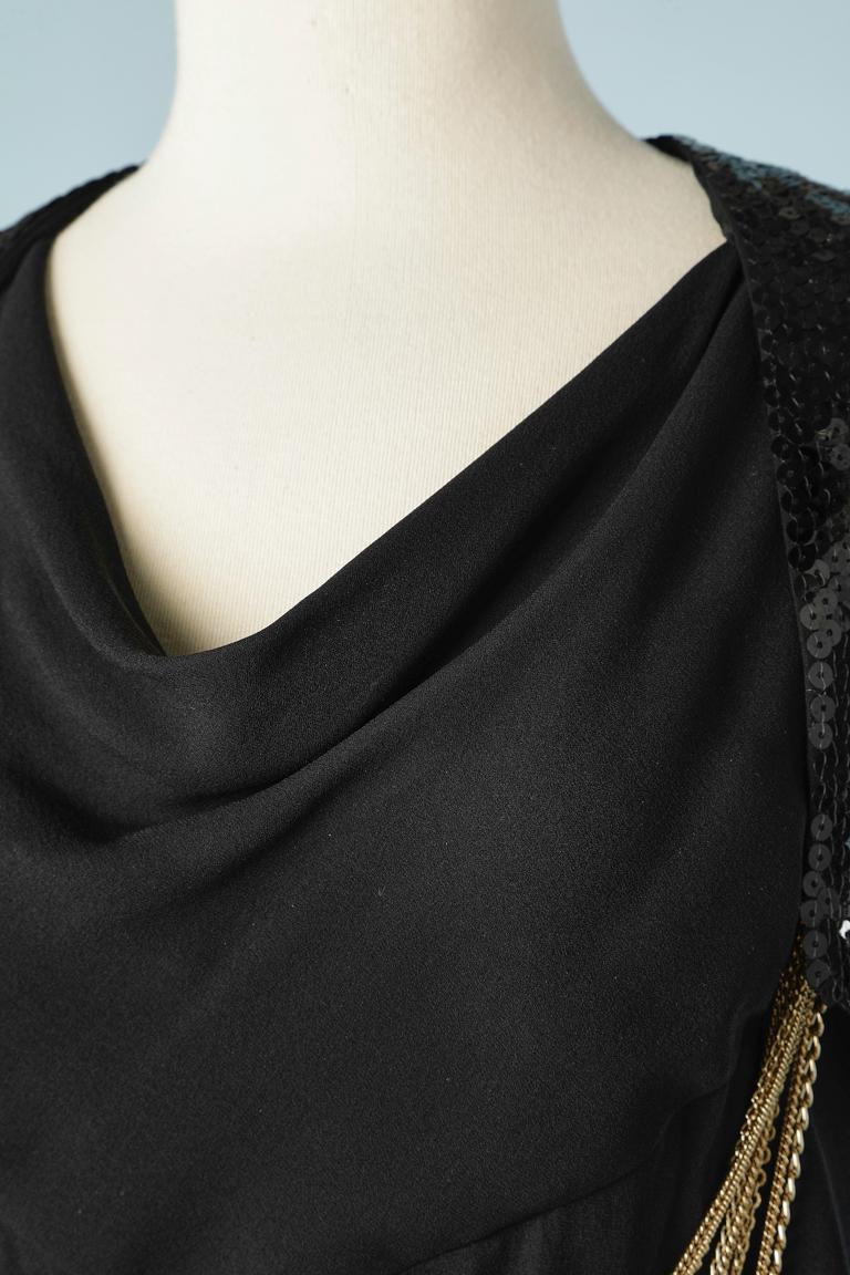 Black cocktail dress in silk chiffon ,sequins and metallic silver chain ...