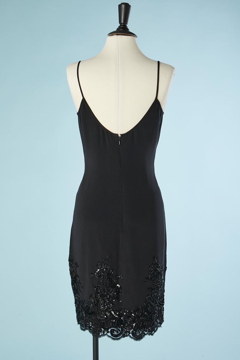Black cocktail dress with black beadwork on the bottom edge on lace ...