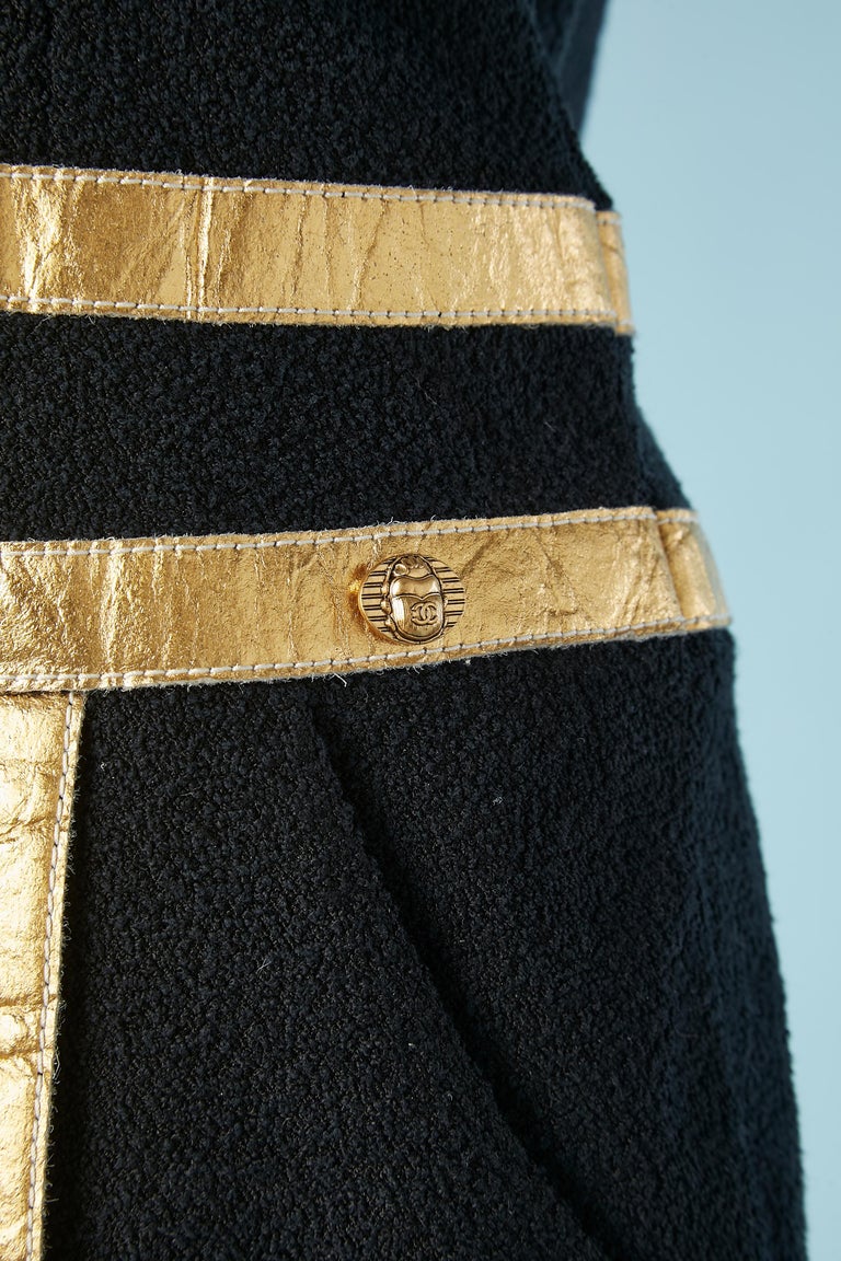 Black cocktail dress with gold ribbons appliqué Chanel Métiers d'art ...
