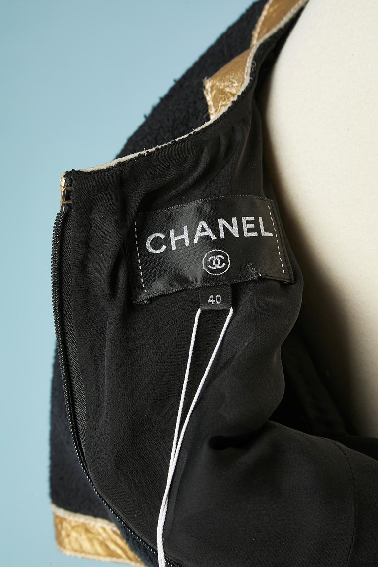Black cocktail dress with gold ribbons appliqué Chanel Métiers d'art ...