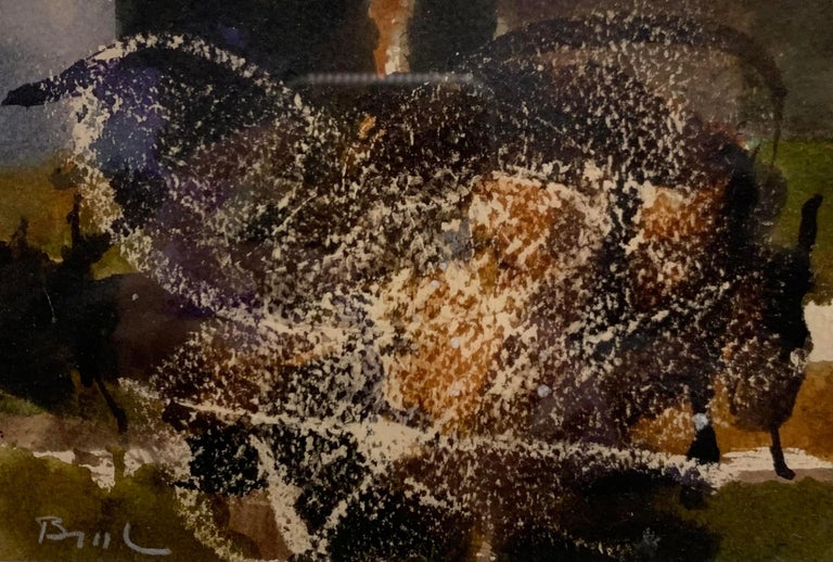 Black, Cream, Rust Gouache Painting by Artist Jean Bonal, France, Mid ...