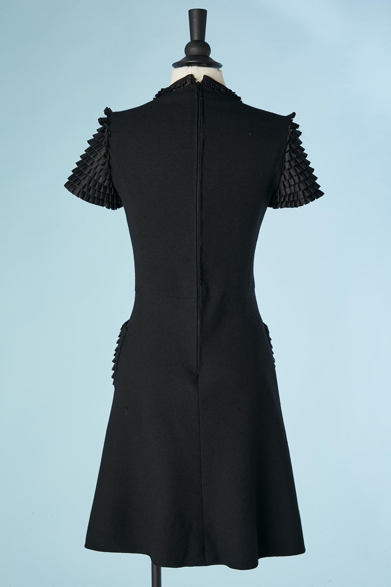 Black crêpe cocktail dress with black ribbons ruffles Circa 1960's For ...
