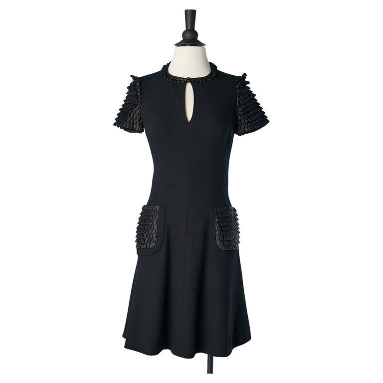 Black crêpe cocktail dress with black ribbons ruffles Circa 1960's For ...