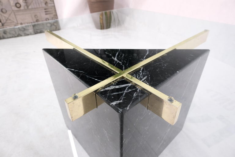 Black Cube Shape Marble Base Brass Stretchers Square Glass Top Coffee ...