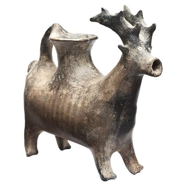Ancient Clay Black Deer Rhyton Animal Vessel For Sale at 1stDibs